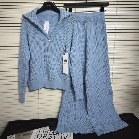 ALO Yoga | Pants & Jumpsuits | Alo Waffle Knit Suit Stunning Blue ...